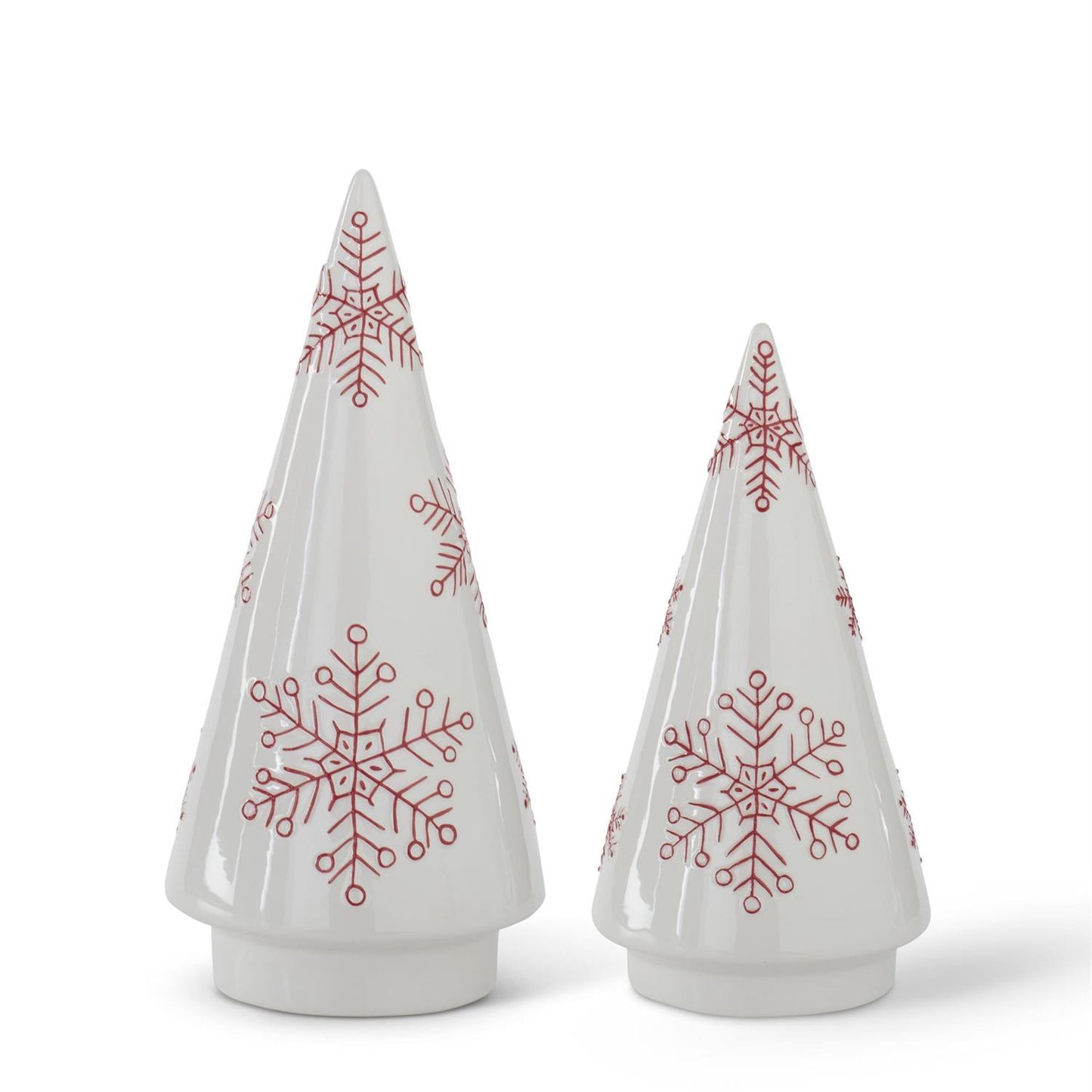 White Ceramic Cone Tree w/Red Snowflakes – Prairiegrass